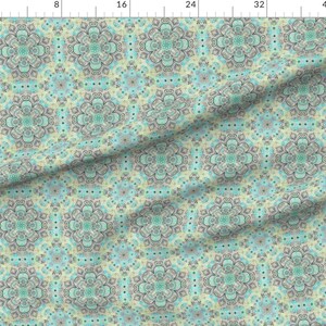 Turquoise Fabric Watercolor Folk Art Turquoise Mint Charcoal - Etsy
