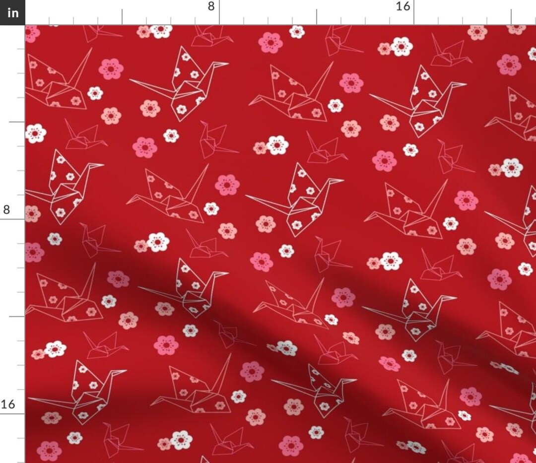 Red Origami Fabric Origami Cranes Red by Boredinc Red Floral Origami ...