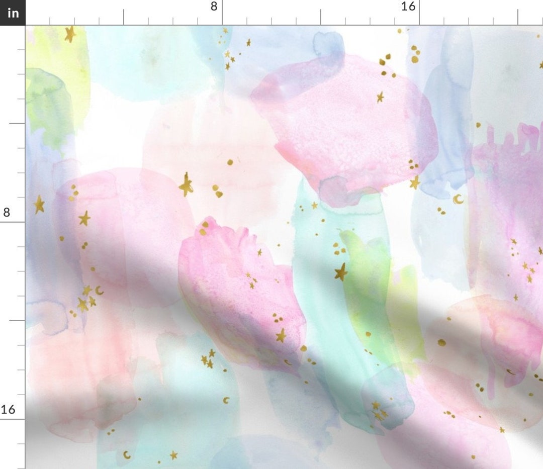 Rainbow Watercolor With Stars Fabric rainbow Watercolor by - Etsy