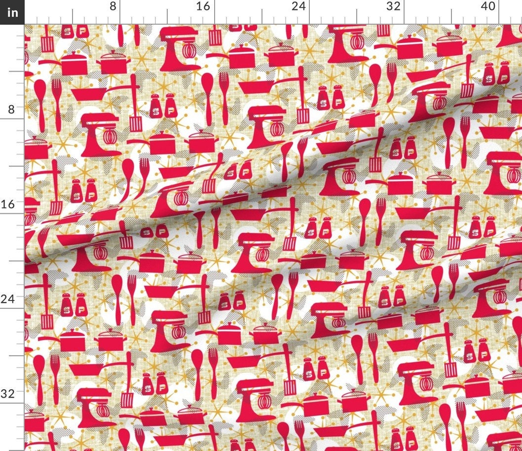 Red Retro Kitchen Fabric Really Retro Kitchen by - Etsy
