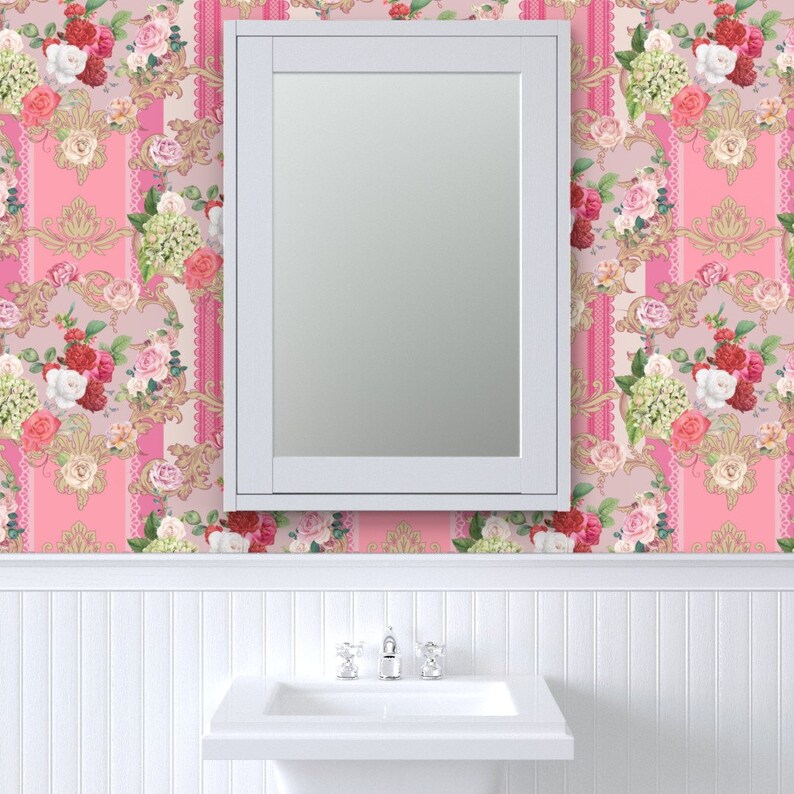 Rococo Pattern Wallpaper Pink Rococo Romance by Susie B | Etsy