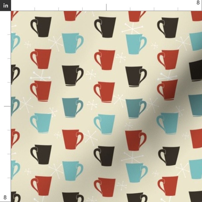 Mod Coffee Cups Fabric Retro Coffee Cups Pattern by Diane555 | Etsy