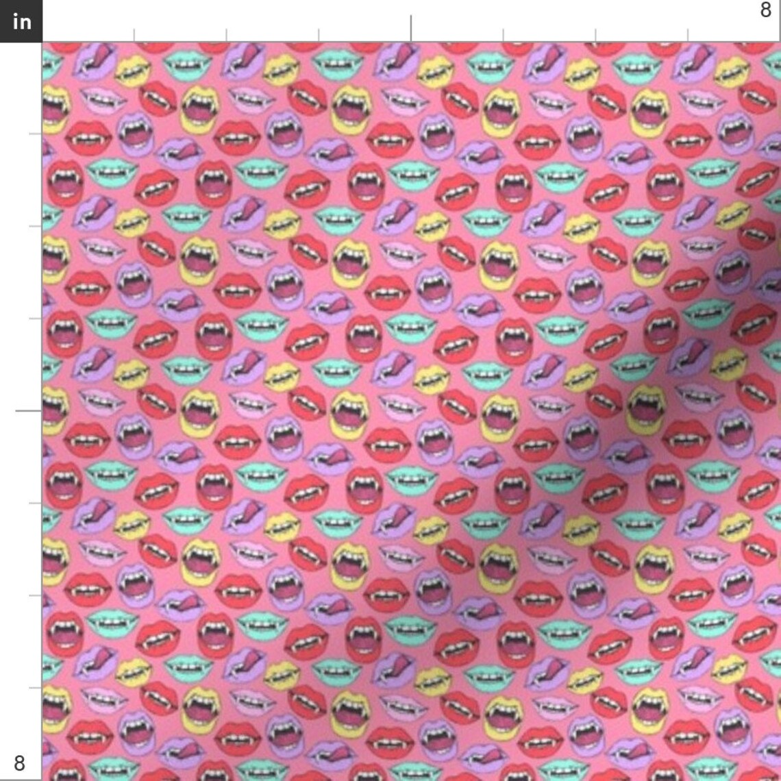 Vampire Lips Fabric Vampire Lips on Pink Small by - Etsy