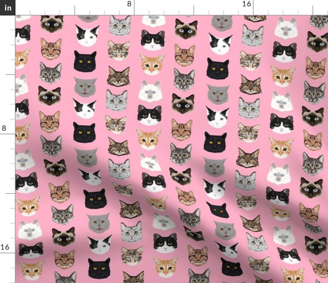 Pink Cat Fabric Cat Faces Kittens Fabric by Petfriendly - Etsy