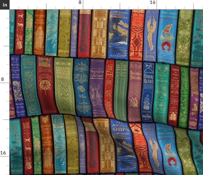 Colorful Books Fabric Mademoiselle Fancypantaloons Library - Etsy
