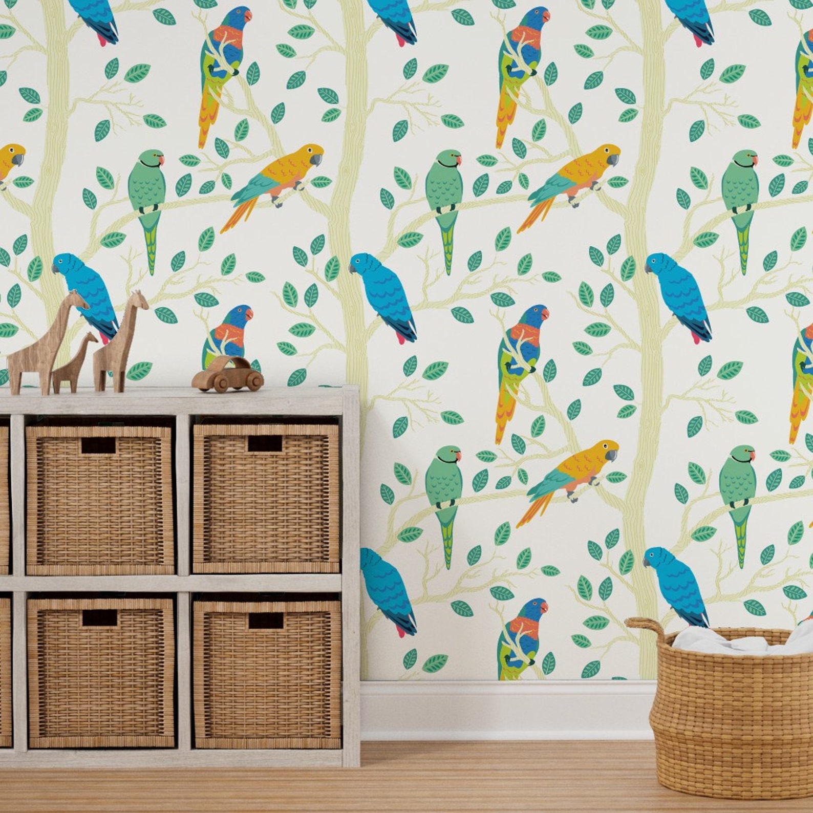 Bird Wallpaper Parrot Birds in A Tree by Designtherapy - Etsy