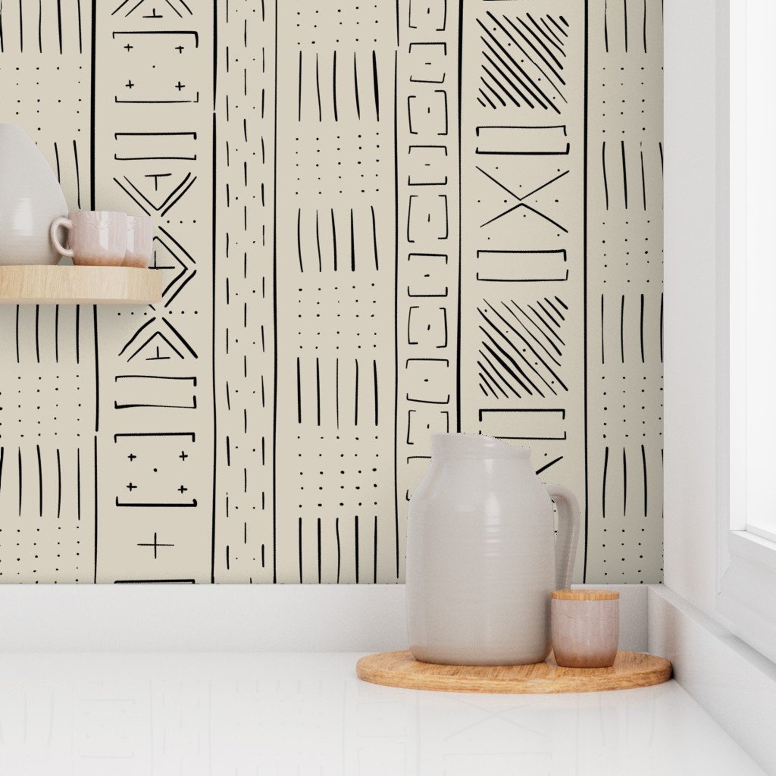 Mud Cloth Wallpaper Mudcloth Large Bone White by - Etsy