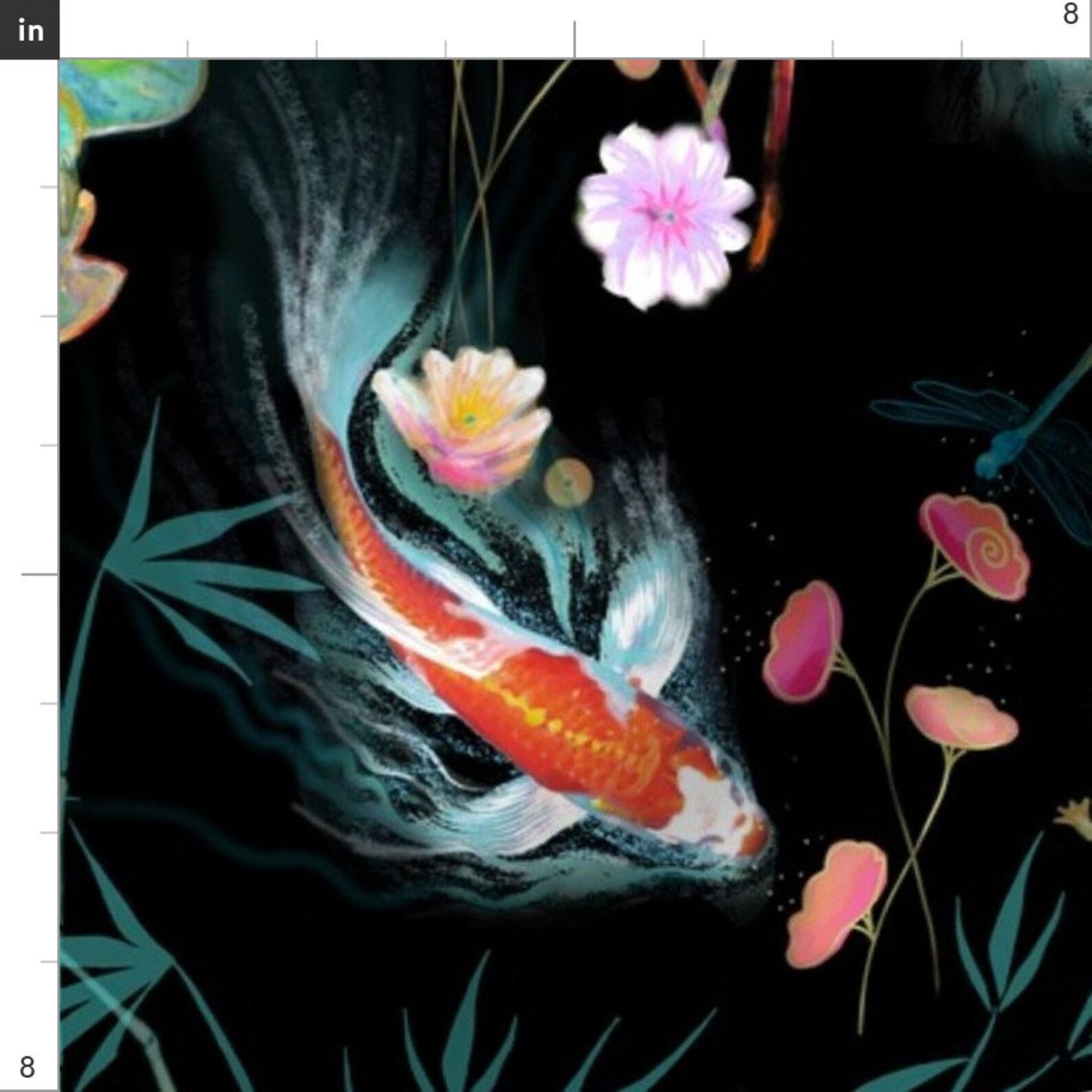 Koi Fish Fabric Japanese Water Garden Black by Designed by - Etsy
