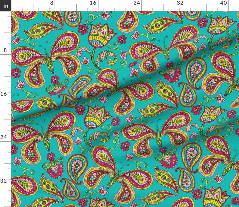 Butterfly Paisley Fabric Butterfly Paisley by Snowflower - Etsy