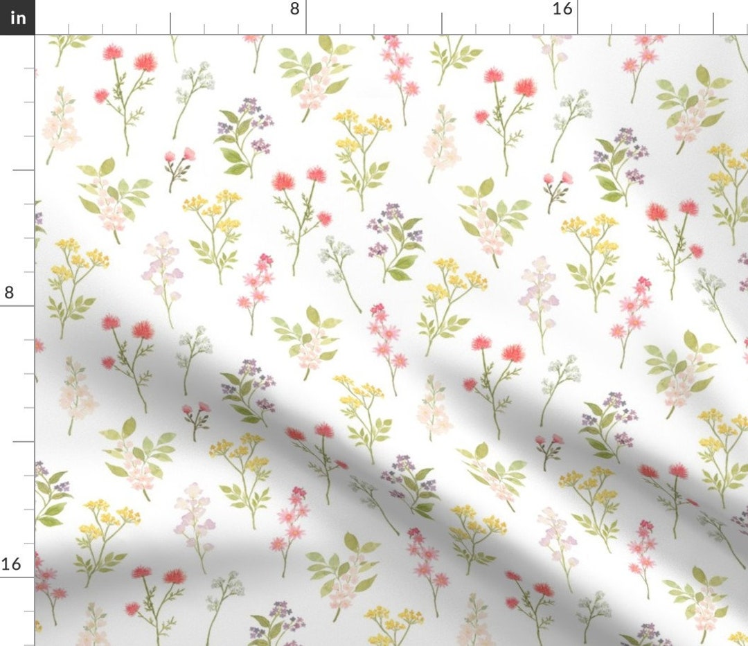 Summer Botanical Fabric Watercolor Wildflowers by Mintpeony Watercolor ...