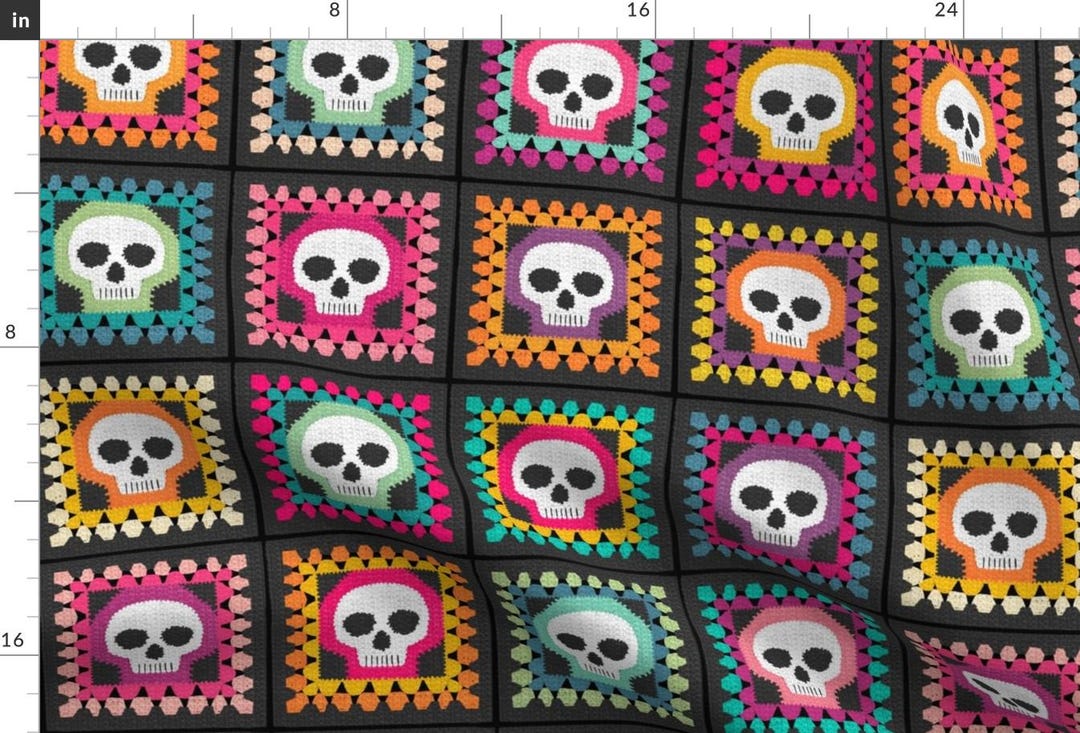 Goth Fabric - Granny Square Skulls by Jessica_schroeder_art - Skull ...
