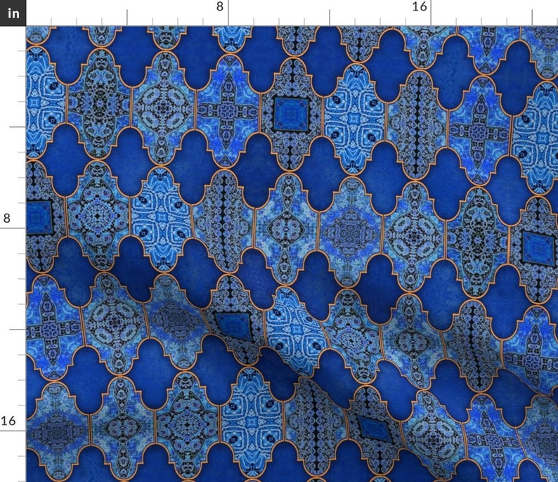 Blue Moroccan Tiles Fabric Marrakesh2 By Snarets Marrakesh | Etsy