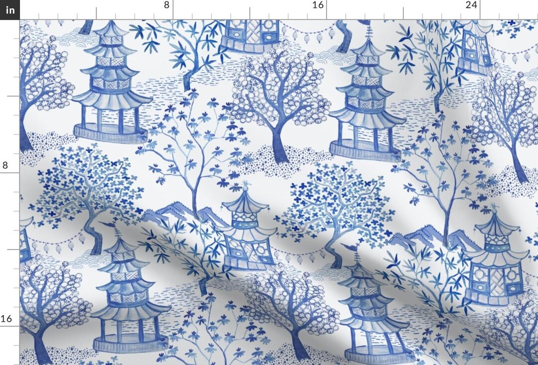 Pagoda Fabric Pagoda Forest in Blues by Danika Herrick Pagoda ...