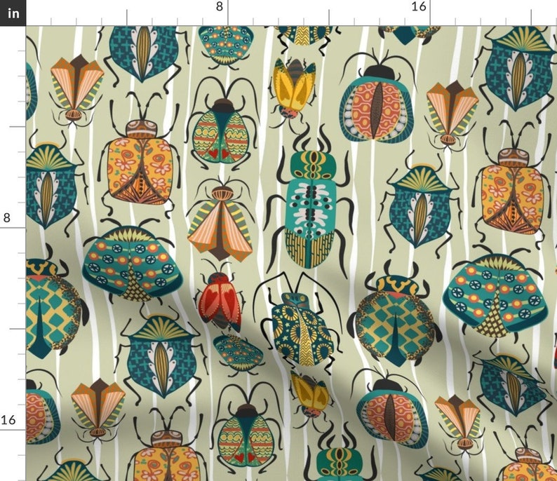 Retro Bugs Fabric Bugs Byy By Evy Design Beetles Insects | Etsy