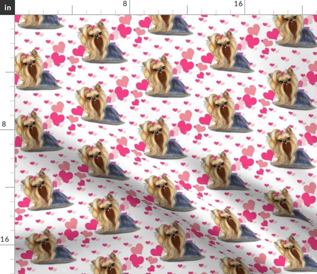 Yorkie Fabric Yorkie Pink Hearts Medium by Catialee Yorkie - Etsy