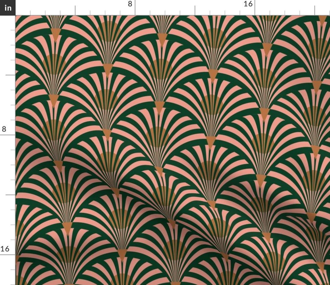 Art Deco Fabric Art Deco Pink and Green Fans by Sophieworrall Geometric ...
