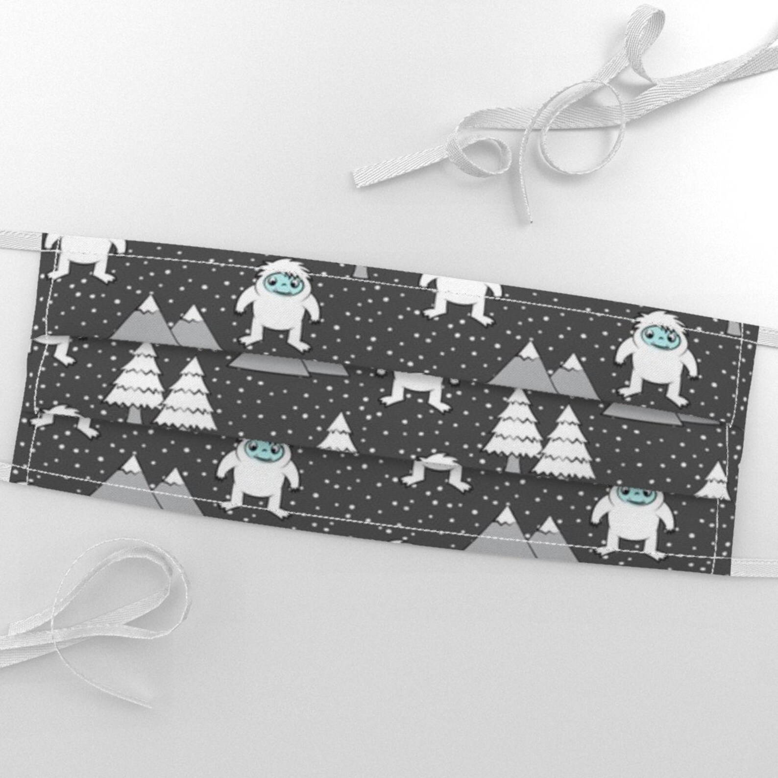 Yeti Snowman Fabric Yetti Trees Mountains Grey With Snow | Etsy