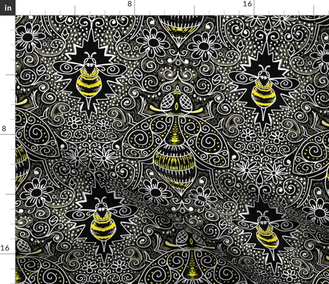 Abstract Bee Fabric Chalkboard Filigree Bee by Beesocks Black and ...