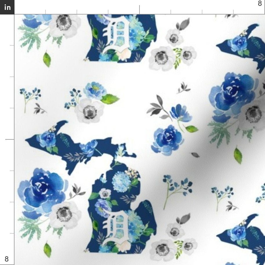 Michigan Fabric Detroit Pride by Shopcabin Blue Floral - Etsy
