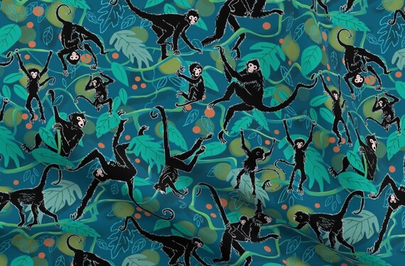 Blue Monkey Fabric Spider Monkey By Vinpauld Jungle Monkey | Etsy