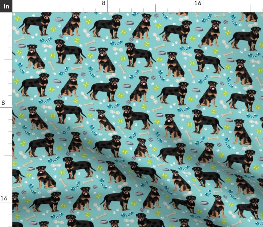 Rottweiler Fabric Rottweiler Dog Fabric Dogs and Toys Blue by ...