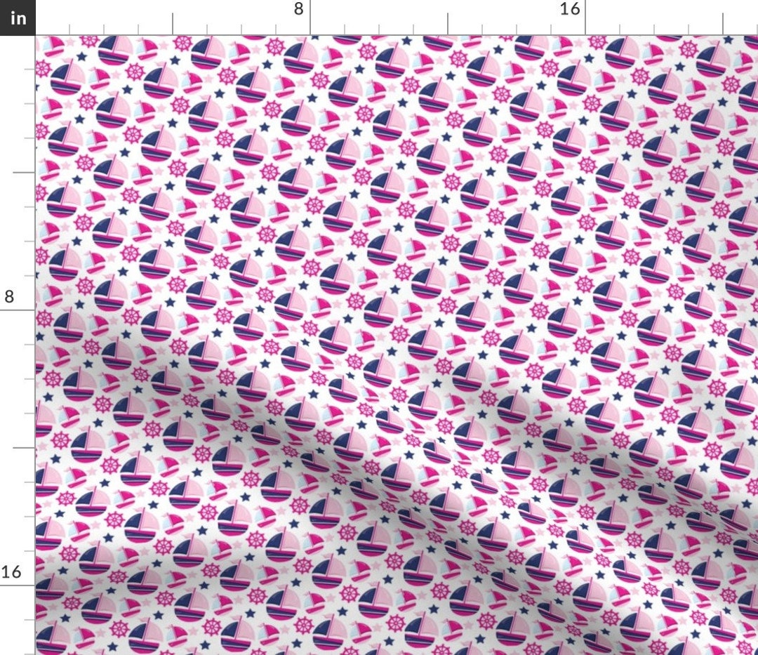Pink Sailboats Fabric Pink Nautical 09 by Prettygrafik - Etsy