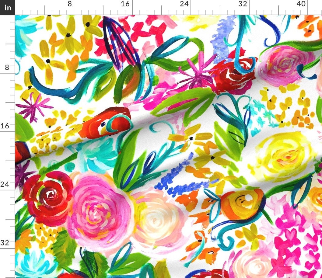Modern Floral Fabric Large Print Neon Summer Floral by - Etsy