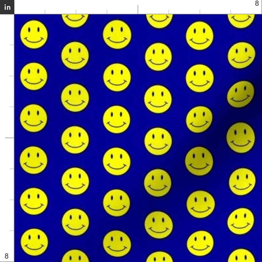 Blue Smiley Fabric Bright Yellow Basic Smiley Blue Small by | Etsy