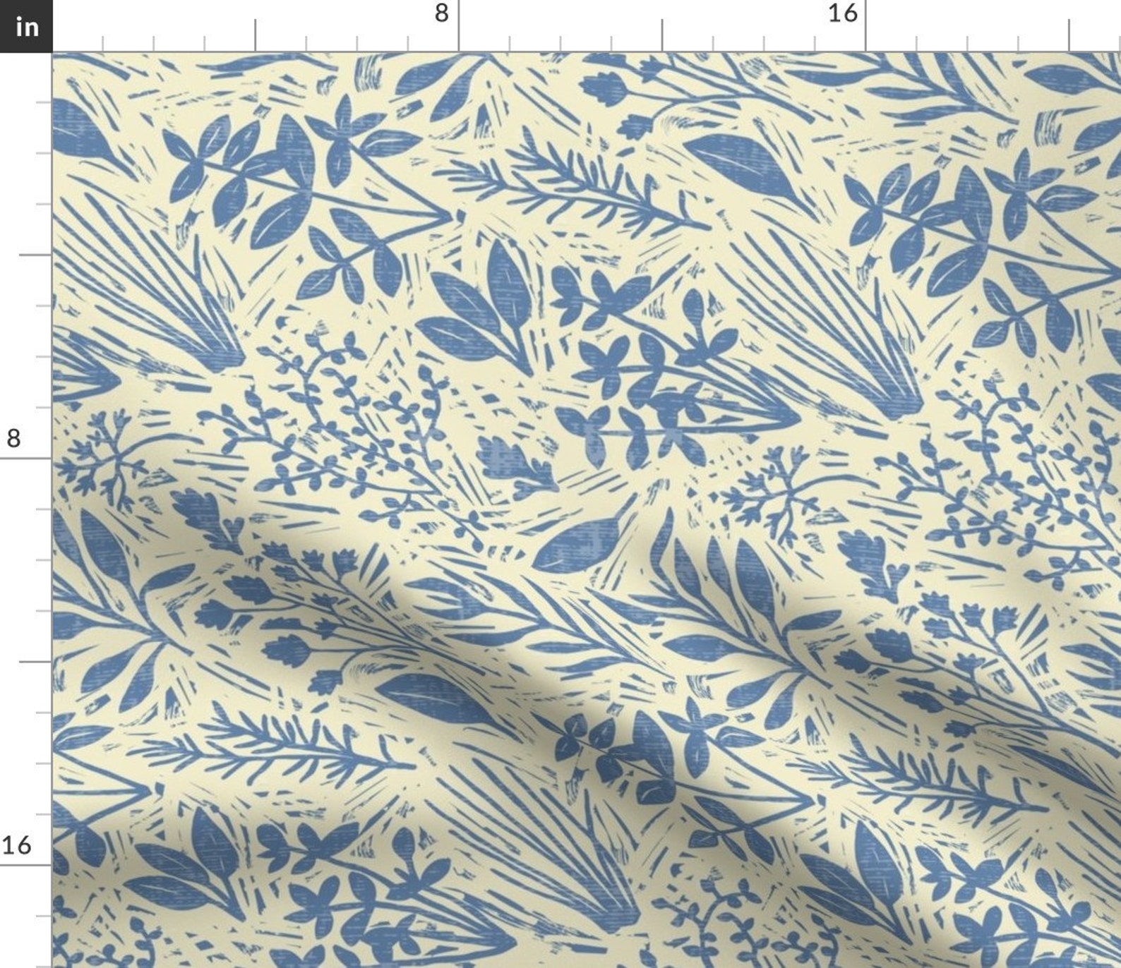 Botanical Block Print Fabric Culinary Herbs blue on Cream - Etsy
