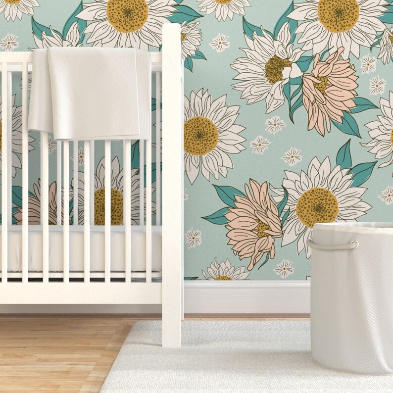 Jumbo Sunflower Wallpaper Boho Sunflowers by Indybloomdesign | Etsy