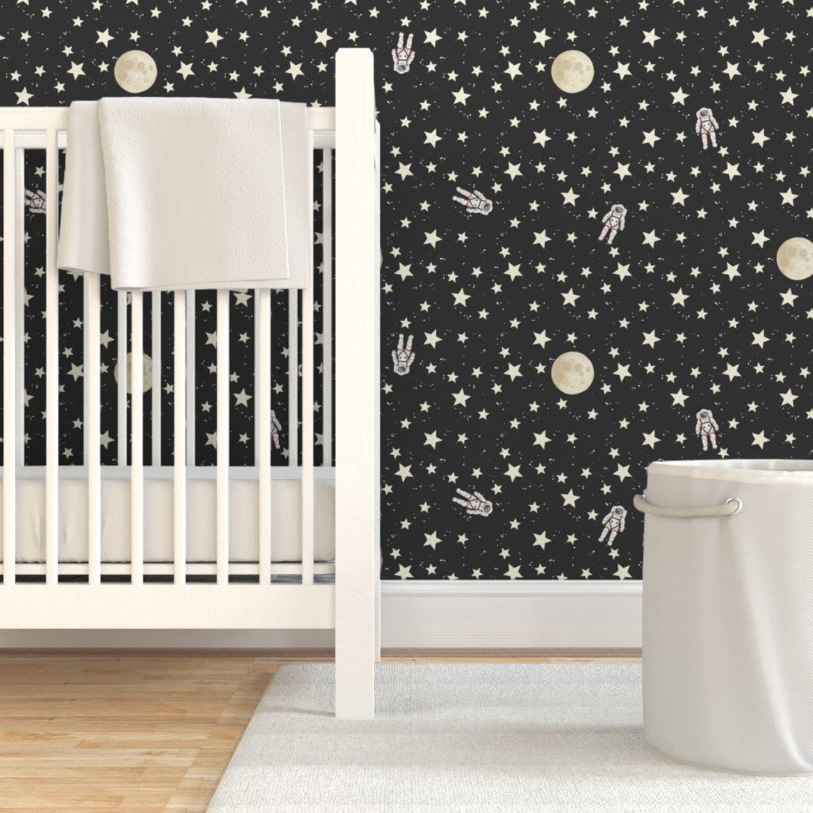 Space Fabric Stars Moon and Astronauts by - Etsy