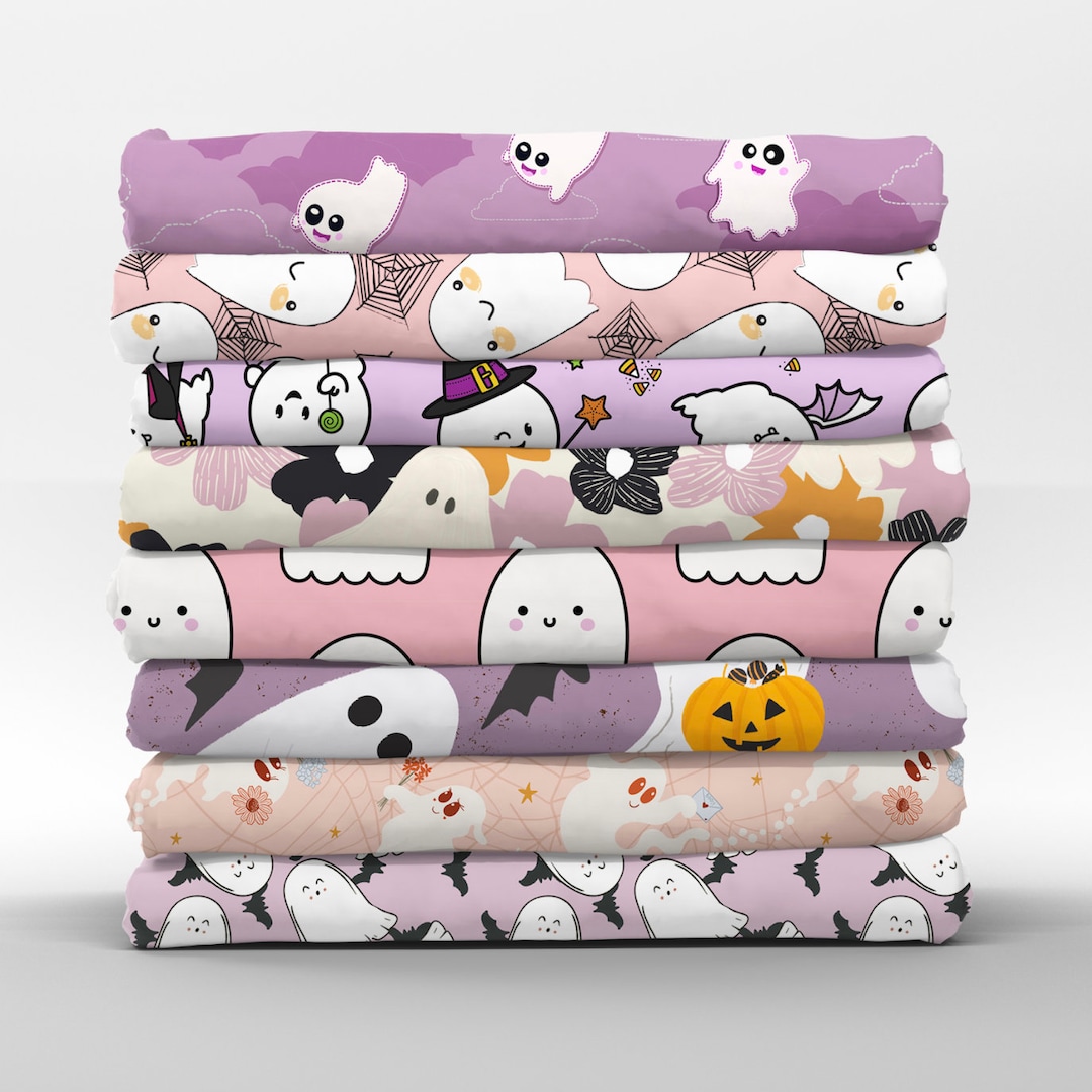 Pastel Halloween Ghost Cotton Fabric - Whimsical Ghost Trick or Treat ...