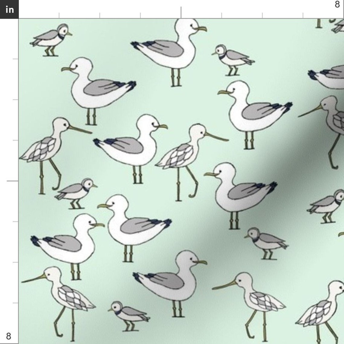 Seagull Fabric Beach Birds by Sweetmelodydesigns Mint | Etsy