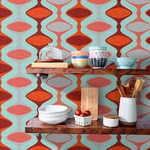Geometric Wallpaper orange Blue by Fernlesliestudio Ogee - Etsy