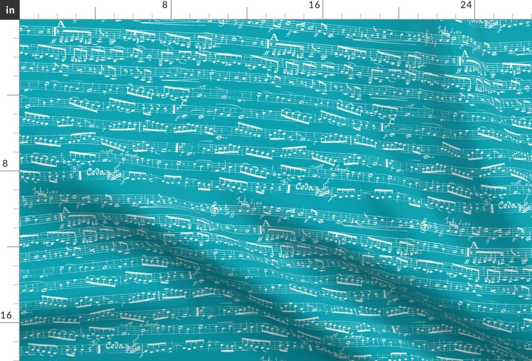 Sheet Music Fabric - Turquoise Sheet Music by Inspirationz - Sheet ...