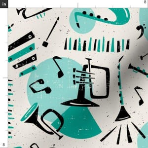 Music Fabric - Jazz Band - Aqua Blue by Heatherdutton- Musical ...