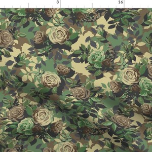 Camo Flowers Fabric Camo Rose by Emilystoneprints Green Brown Beige ...