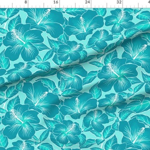 Tropical Floral Fabric Hibiscus Batik Teal on Aqua 150 by Kadyson Blue ...