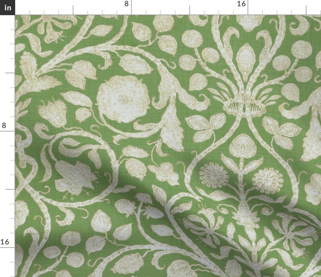 Green Damask Fabric Provence in Green by Willowlanetextiles French ...