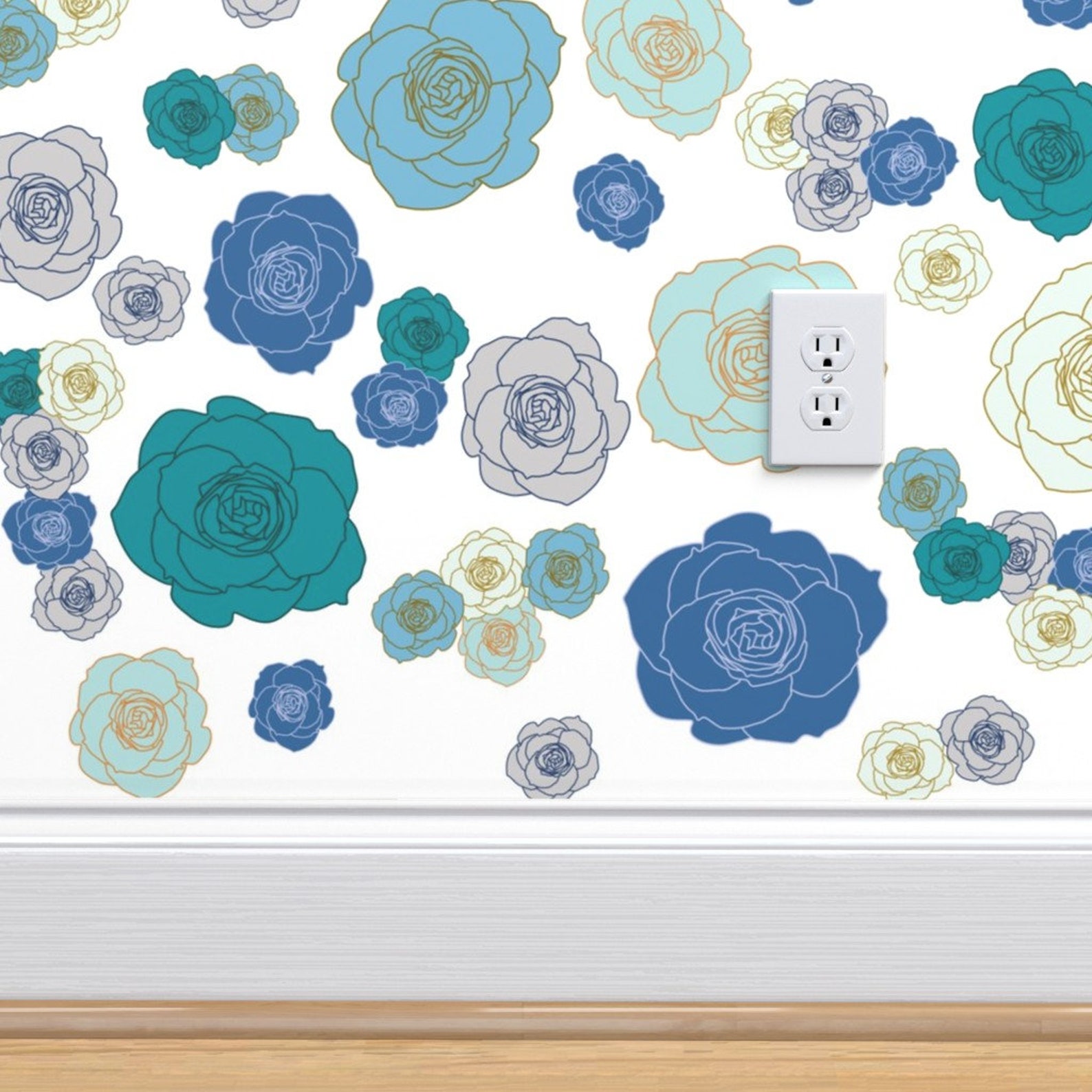 Blue Roses Wallpaper Roses In Teal Turquoise By | Etsy