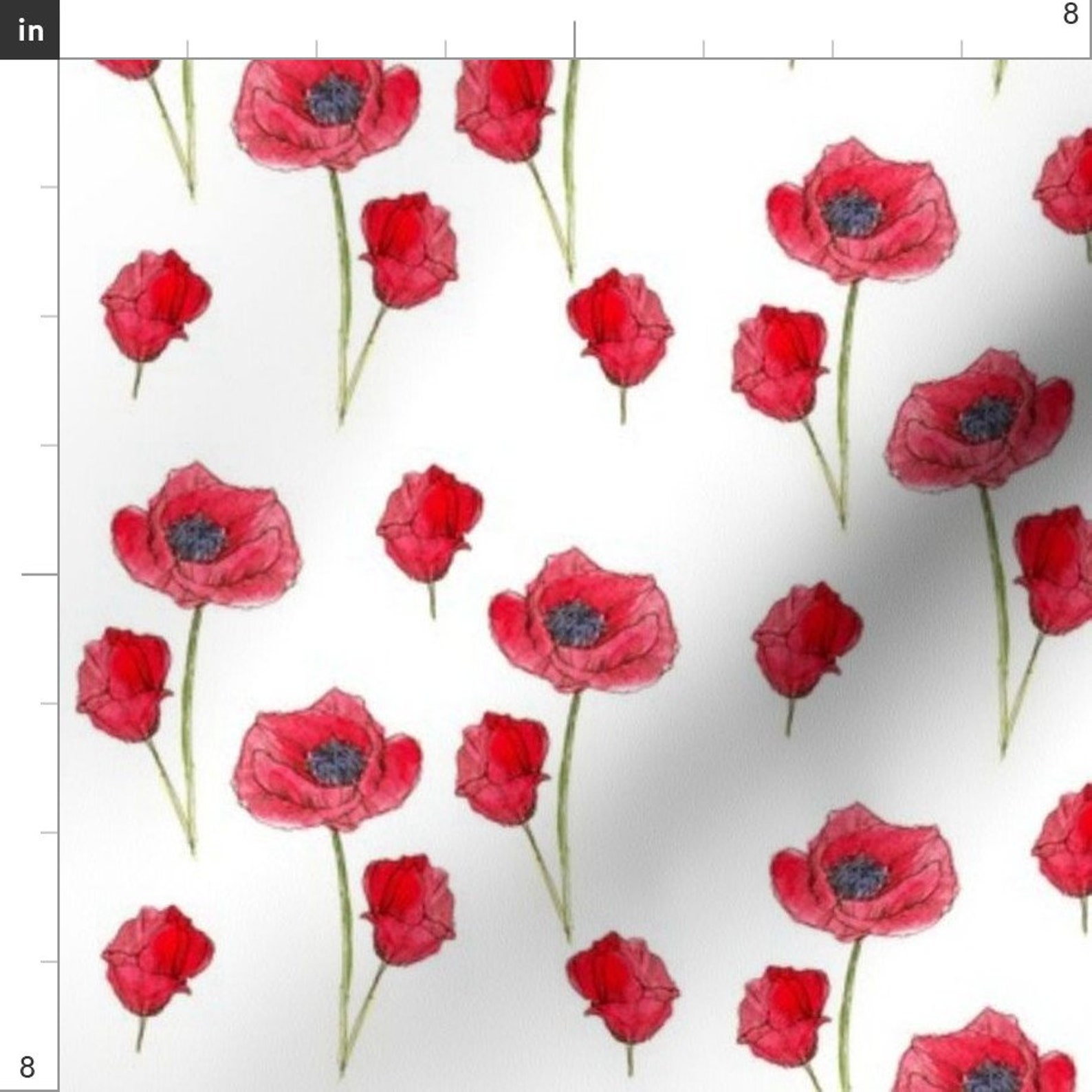 Red Poppies Fabric Red Poppies by Countrygarden Watercolor - Etsy