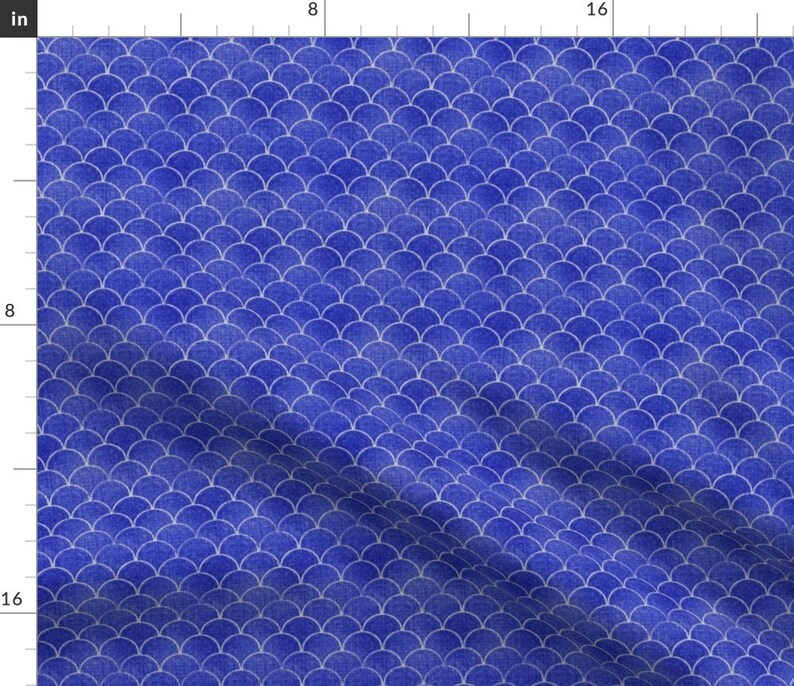 Blue Scales Fabric Denim Scales Small Scale by - Etsy