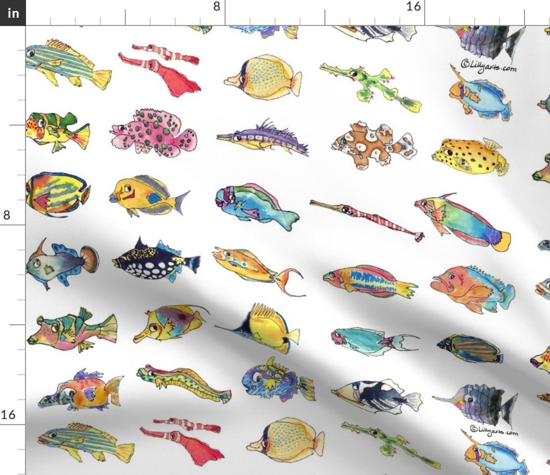 Tropical Fish Fabric 30 Cute Tropical Fish by Lillyarts - Etsy
