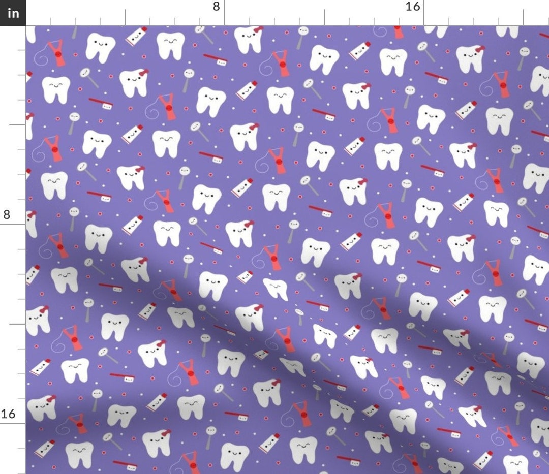 Tooth Fabric Happy Teeth Friends Purple by Clayvision - Etsy