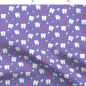 Tooth Fabric Happy Teeth Friends Purple by Clayvision - Etsy