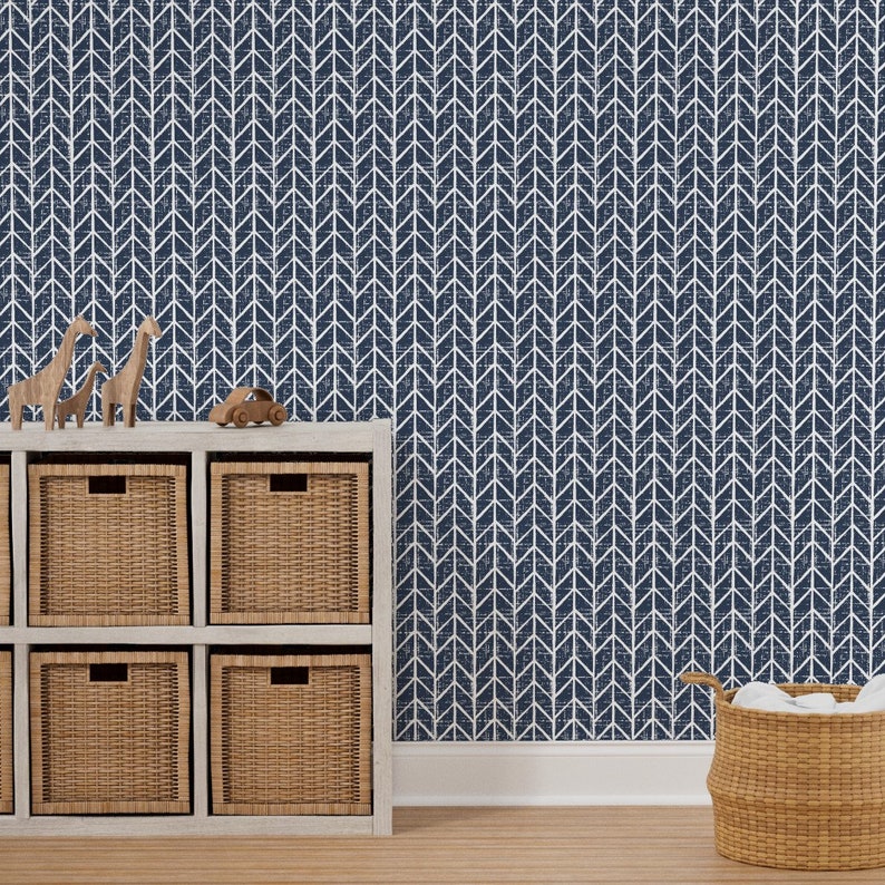 Navy Chevron Wallpaper Navy Blue Chevron by Color Amazing - Etsy