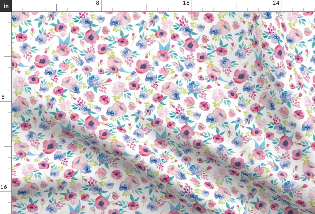 Pastel Flowers Fabric - Watercolor Floral Boho Spring Floral by ...