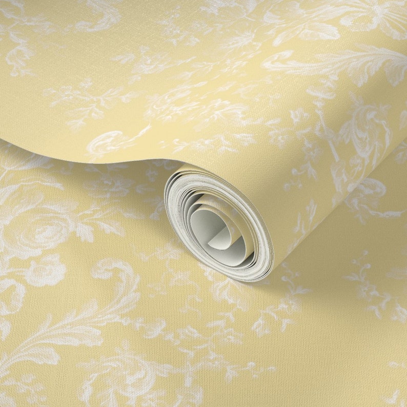 Rococo Wallpaper Faded Rococo Roses by Lilyoake Yellow - Etsy