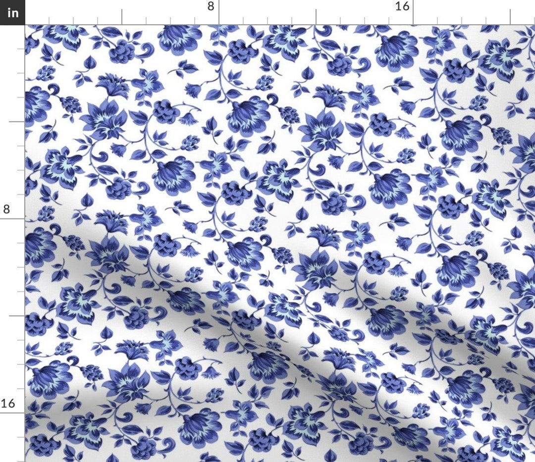 Simple Blue Flowers Fabric Fleurs De Provence Provencal Blue and White ...