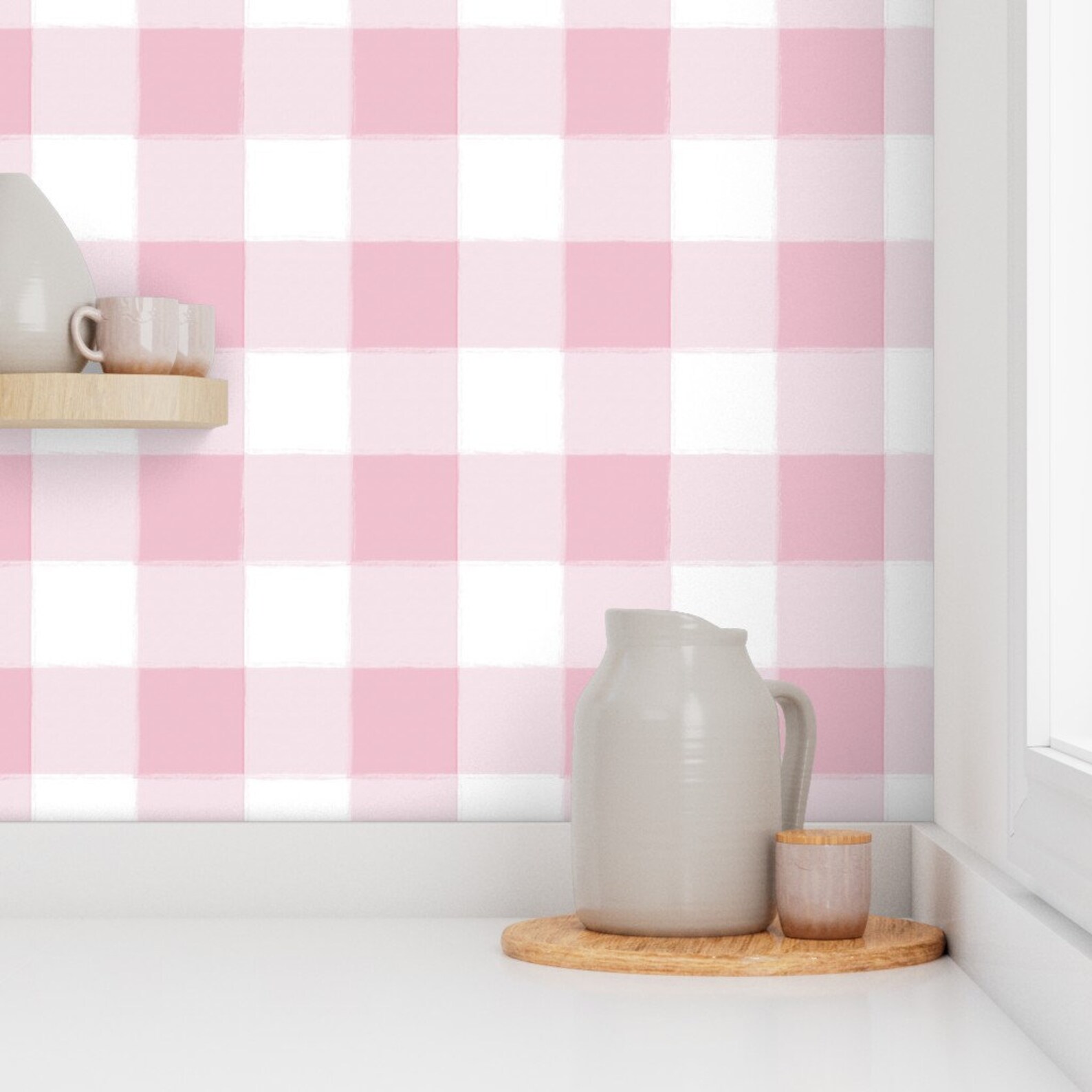 Pink Gingham Wallpaper Large Azalea Pink Gingham by - Etsy